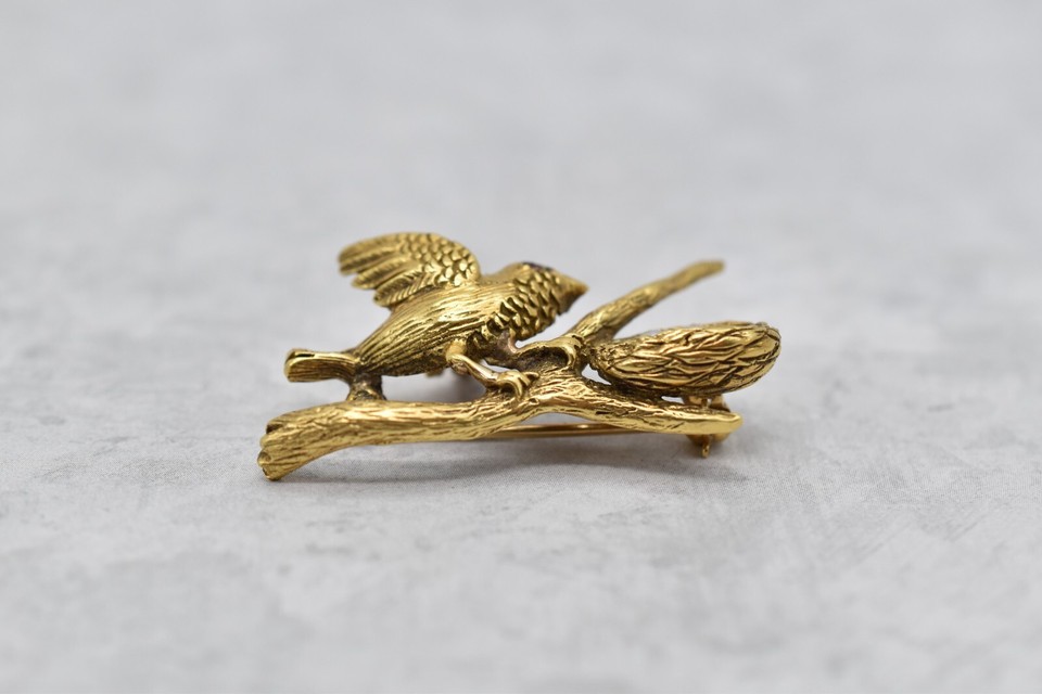 18k Yellow Gold Robin Pin with Pearls - 7.2g | eBay