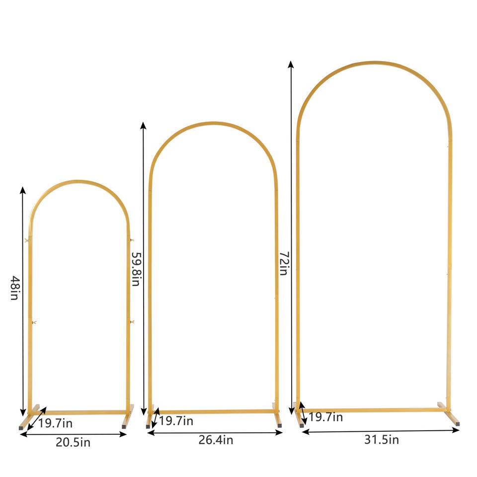 Gold Arch Backdrop Stand Set of 3 (6FT, 5FT, 4FT) Wedding Arched Metal ...