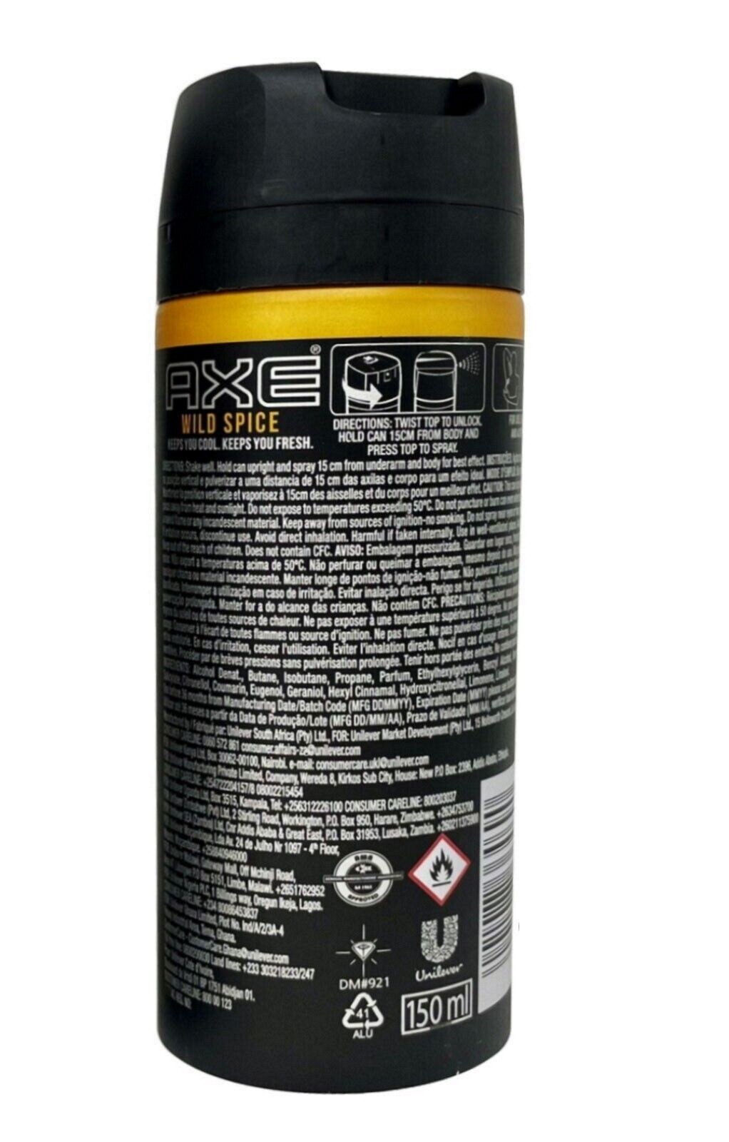 Axe Deodorant Body Spray Wild Spice Men's Fragrance- 150ml Each (6 Pack ...