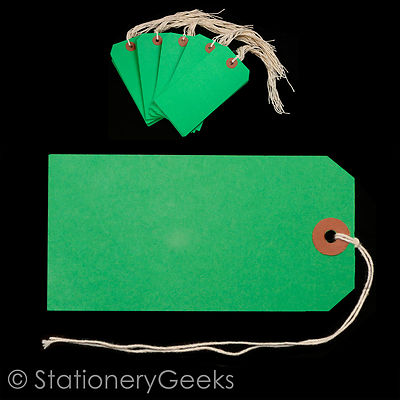 50 Green Strung Tags 120 x 60 mm String Tie On Parcel Luggage Tag 120mm ...