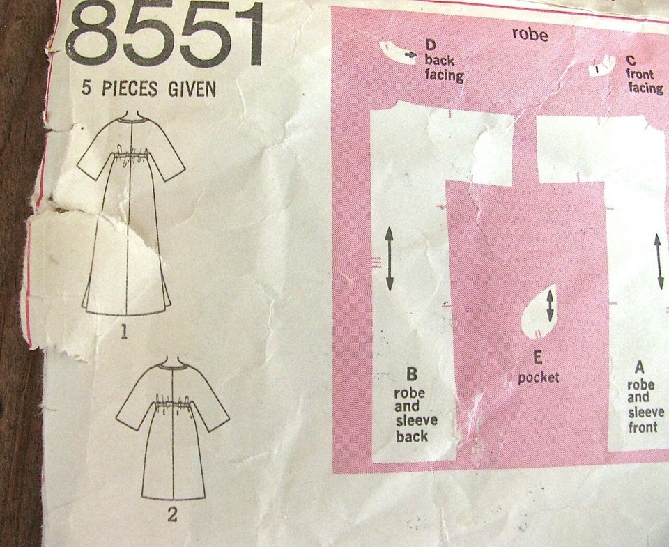 60’s Caftan Robe Sewing pattern Zipper Front Simplicity 8551 Size 12/14 ...