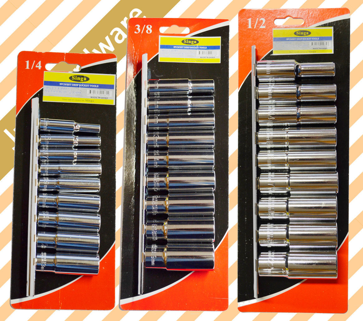 1/4 3/8 1/2 Deep Socket Set 1/4" 3/8" 1/2" Drive 9 pcs metric Tool HIGH ...