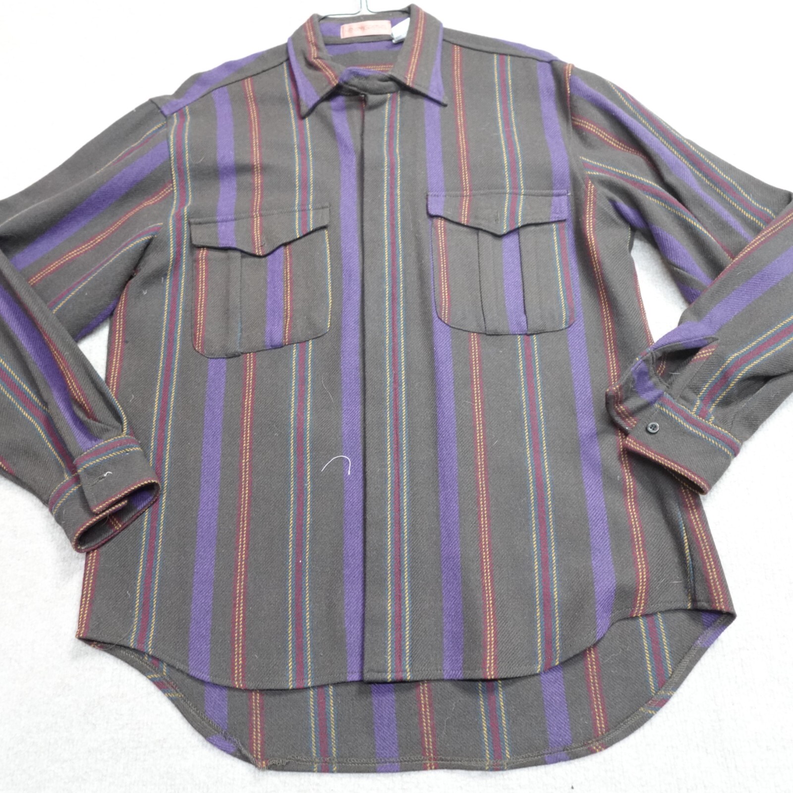 Vintage Henry Grethel Shirt Medium Brown Striped Wool… - Gem