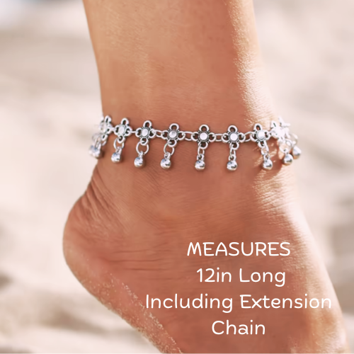 Silver Ankle Bracelet Jingle Ball Chime Anklet Mesh Boho Ethnic Hippie ...