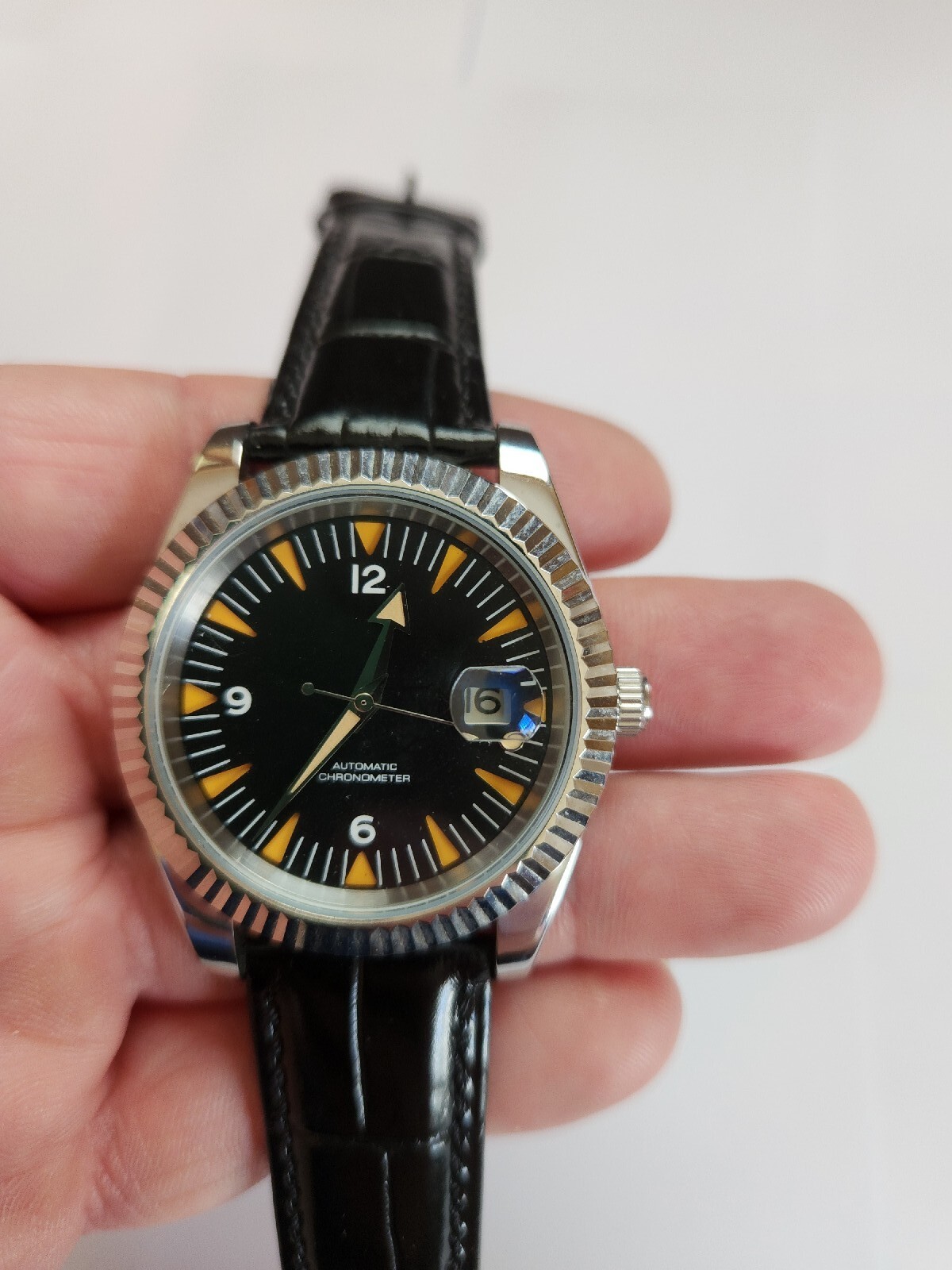 Men's Automatic Fluted Bezel Sport Watch. Stainless Steel. Sapphire ...