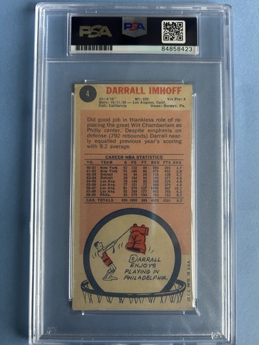 1969 Topps #4 DARRALL IMHOFF SIGNED AUTOGRAPHED ROOKIE CARD RARE PSA ...