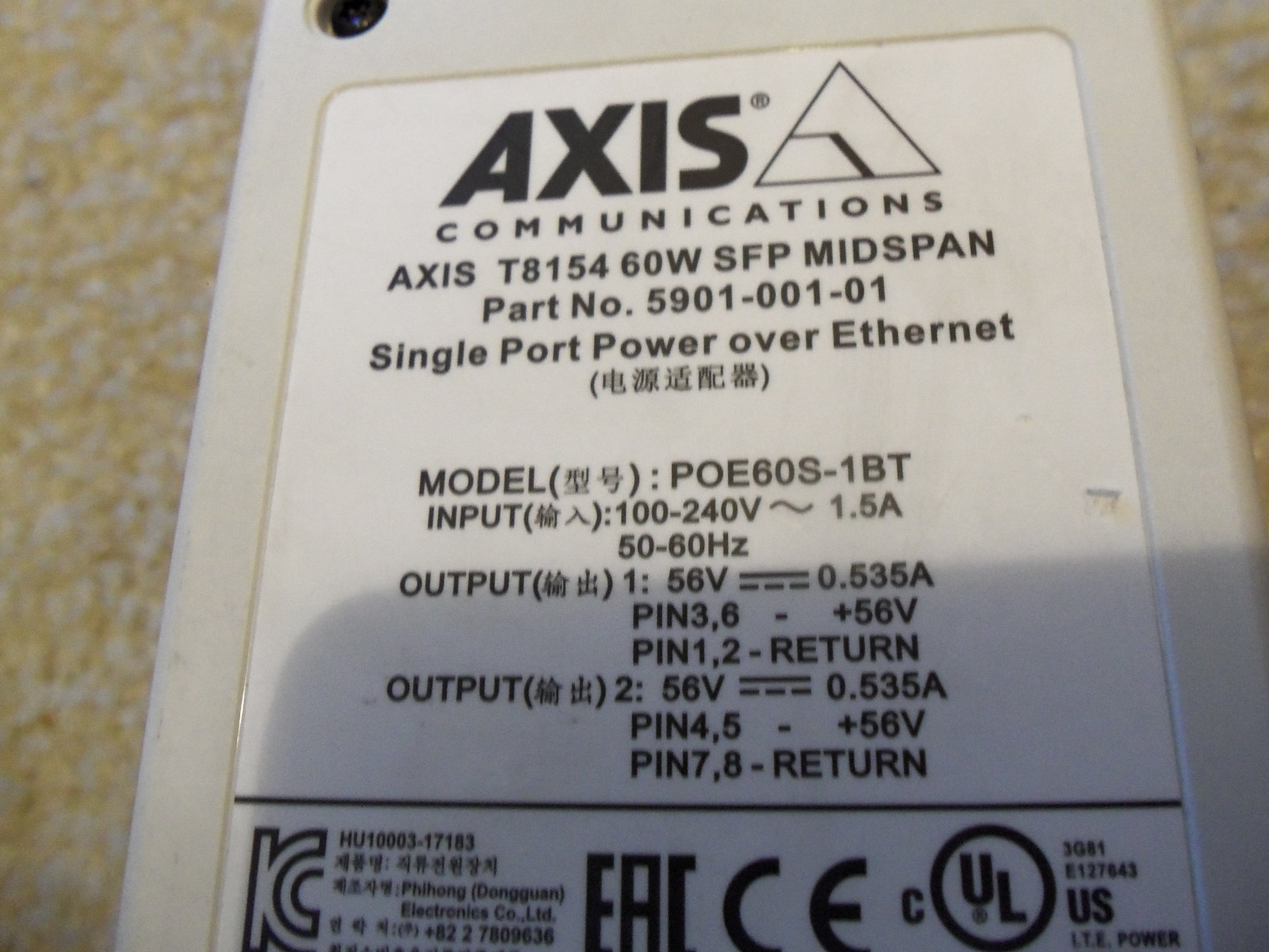 AXIS 5901-001-01 T8154 PoE 1-port SFP midspan 60W Power over Ethernet ...