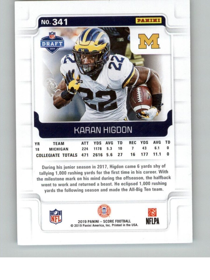 2019 Score Karan Higdon 341 Michigan Wolverines Red | eBay