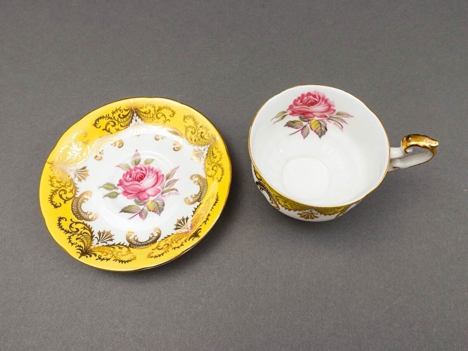 Paragon England Antique Rose Vintage Yellow Tea Cup & Saucer Signed Reg ...