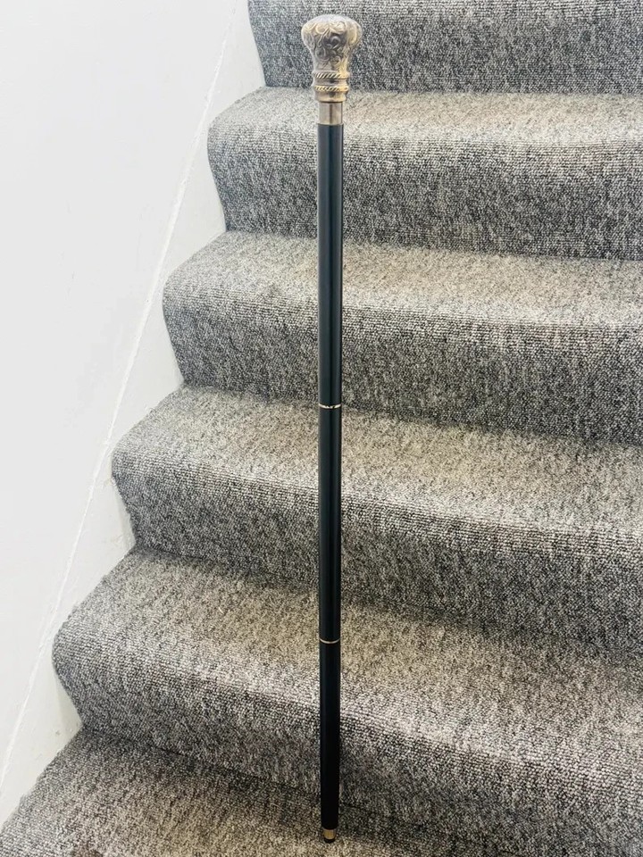 Swagger Walking Stick Can Victorian Style Brass Nickel Knob Handle Cane ...