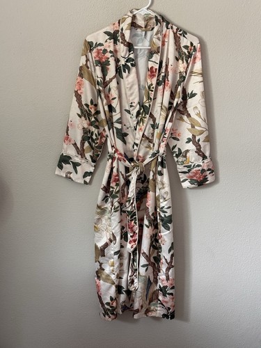 Pottery Barn Nola Silky Piped Robe Small Petite Floral Bird Kimono | eBay