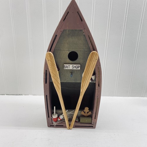 Wood Row Boat Wall Hanging Birdhouse Tabletop Nautical Cabin Rustic | eBay