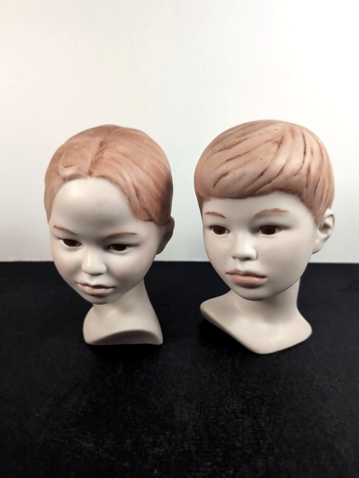 Vintage Holland Mold Ceramic Heads Boy and Girl Painted Bisque Ceramic ...