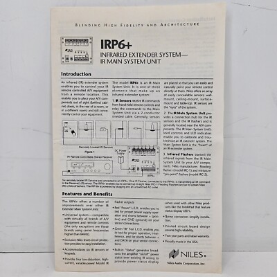 Niles IRP6+ Infrared Extender System IR Main System Unit Manual Guide ...