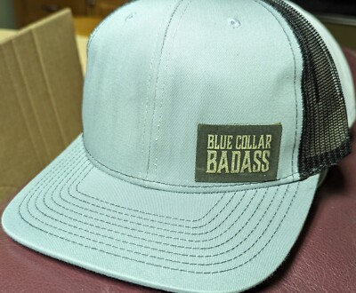 New. Leather Patch "Blue Collar BadAss" Trucker Hat Gray/Black | eBay