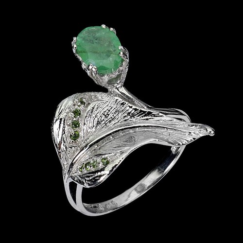 925 Sterling Silver Ring Oval Emerald 8x6mm Chrome Diopside Gemstone ...
