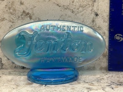 Fenton Glass Blue Iridescent Dealer Display Oval Sign | eBay