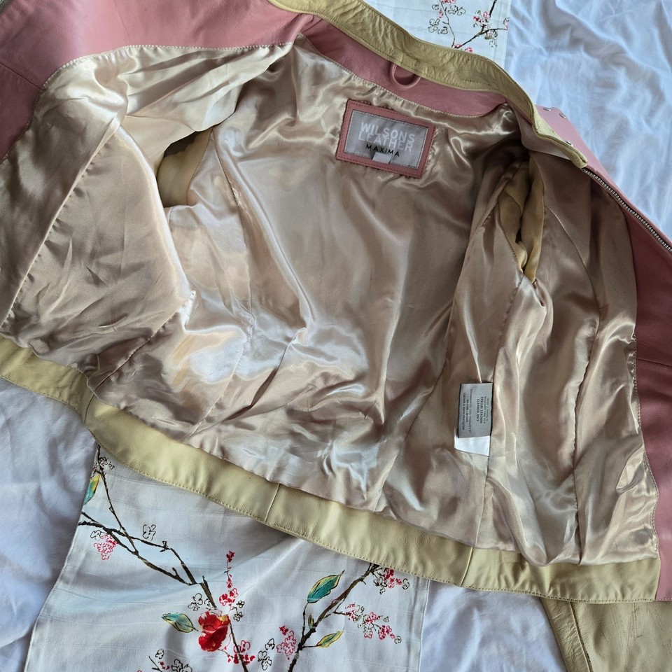 Wilson's RARE Vintage Pink Leather Maxima Star Distressed Jacket Size ...