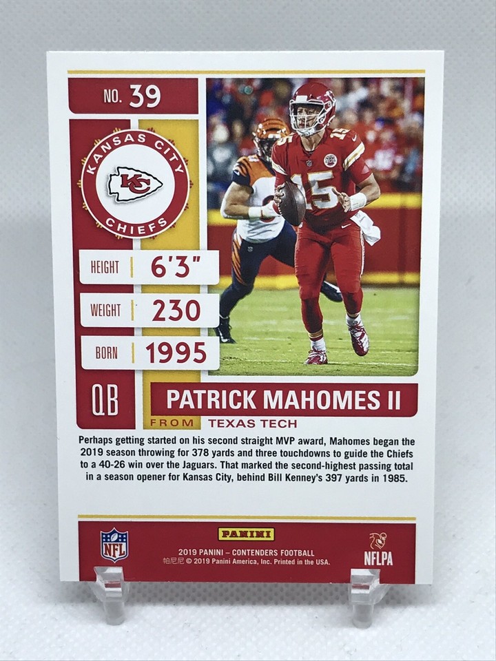 Panini 2019 Contenders Football Patrick Mahomes II Kansas City Chiefs ...