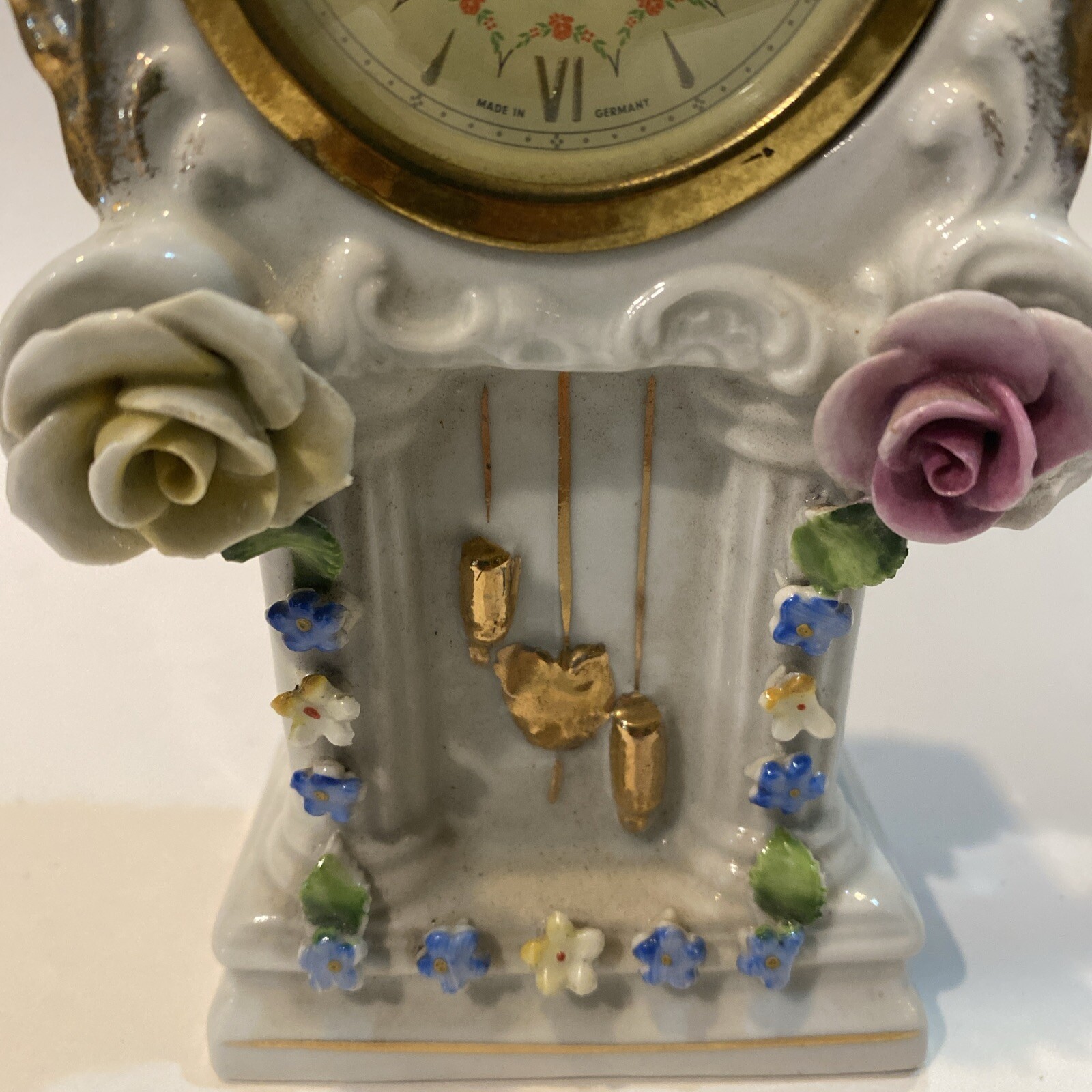 Antique Mercedes Hauser German Porcelain Wind Up Mantel Clock Gold ...