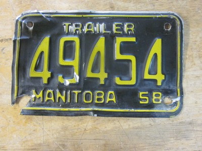 Vintage 1958 Manitoba Trailer Licence License Plate 49454 | eBay