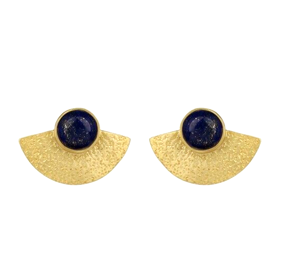 Fan Design Earring Texture Gold Plated Stud Lapis Gemstone Earrings ...