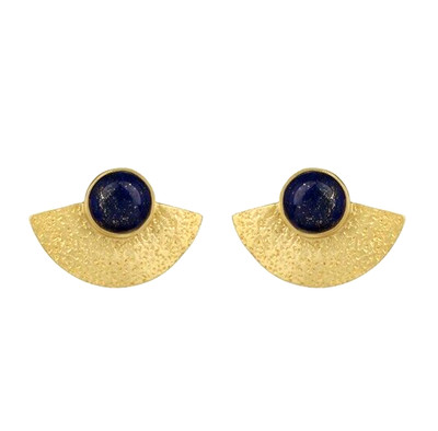 Fan Design Earring Texture Gold Plated Stud Lapis Gemstone Earrings ...