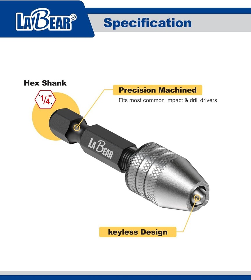 LABEAR Drill Chuck Keyless Mini Adapter Â¼ Inch Hex Shank | 0.3-3.2Mm Capacit... | eBay