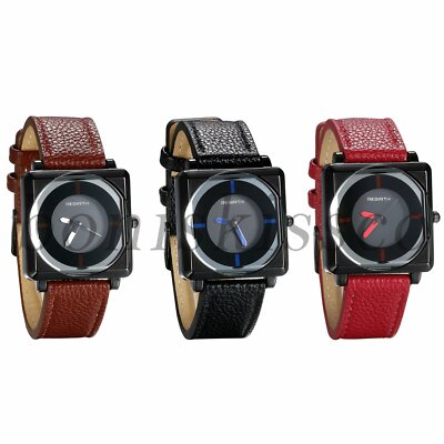 Women's Simple Unique Leather Band Multi-Layer Dial Analog Quartz Wrist ...