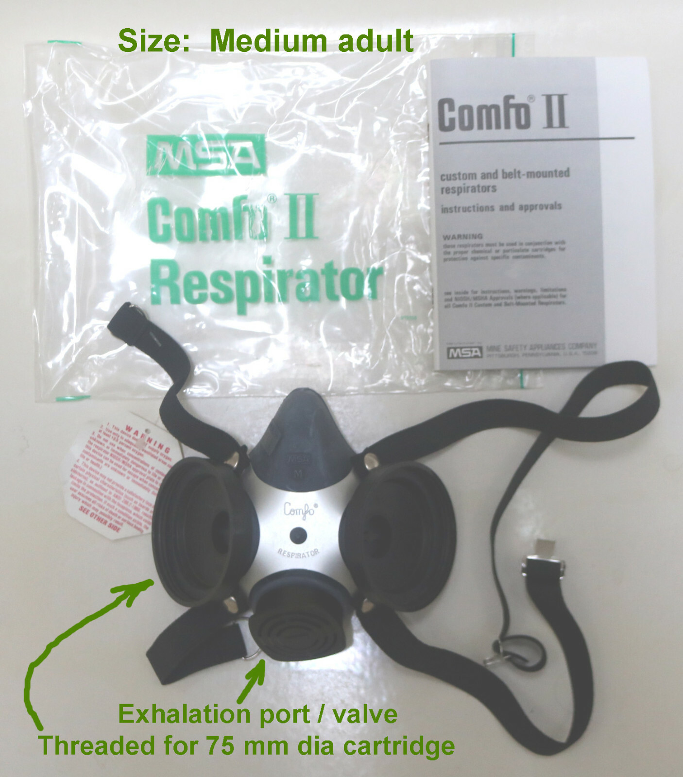 (100) MSA P100 Type H 459322 Cartridge Filters +(1) MSA Comfo II Medium ...