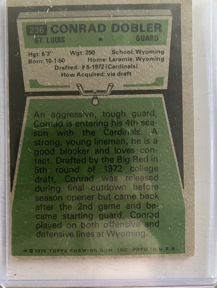 1975 Topps #236 Conrad Dobler St. Louis Cardinals NFL Vintage Football ...