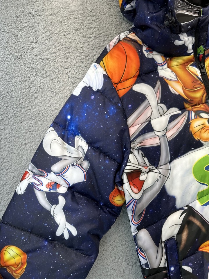 Puffer Jacket Space Jam Looney Tunes Bugs Bunny Graphic Printed Hooded ...