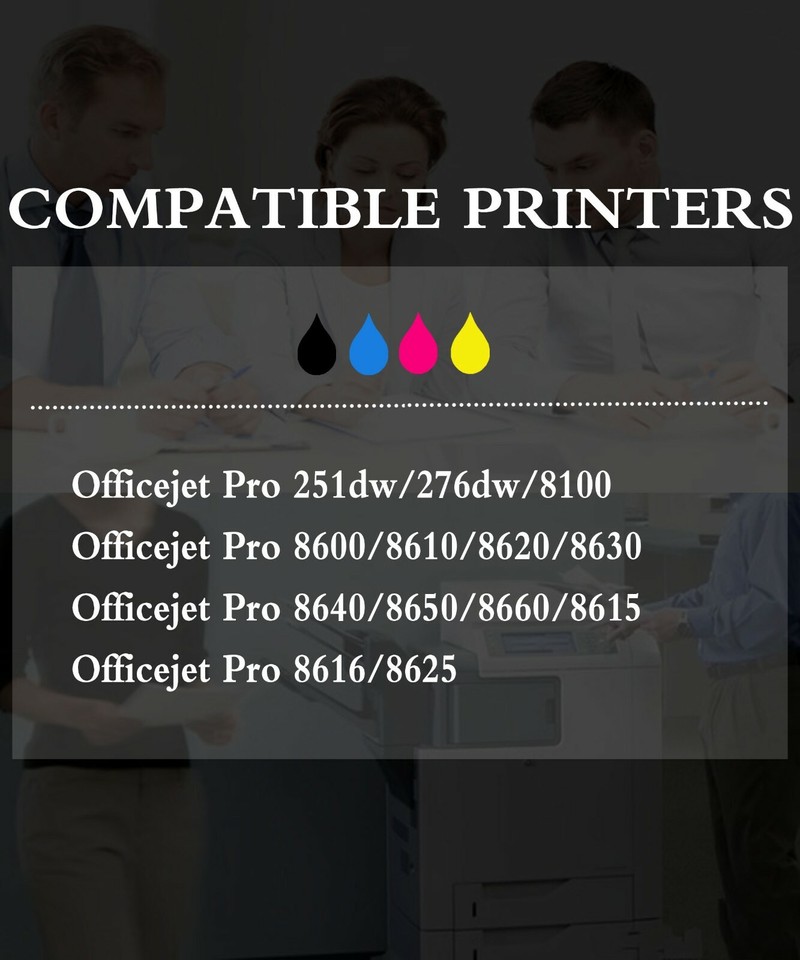 4PK 950XL 950 XL Ink Cartridge for HP OfficeJet Pro 276DW 8616 Printer ...