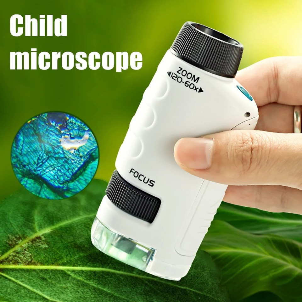 Handheld Funny 60-120x Pocket Microscope Kids Science Experiment LED ...