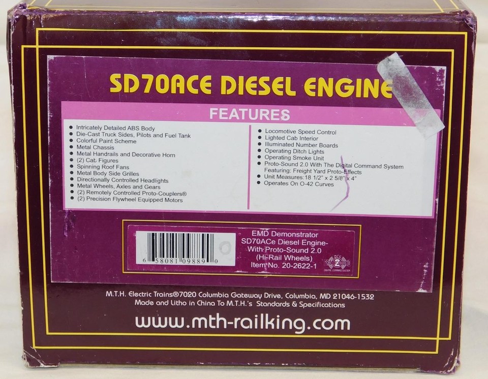 MTH 20-2622-1 EMD SD70ACe Demonstrator Protosounds 2 Premier O BOXED C ...