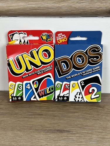 2 Classic Card Games Uno & Dos Bundle Ages 7+ 2-10 Players Great Fun ...