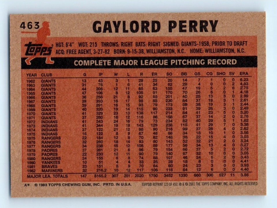 2001 Topps Archives Gaylord Perry Seattle Mariners #123 | eBay
