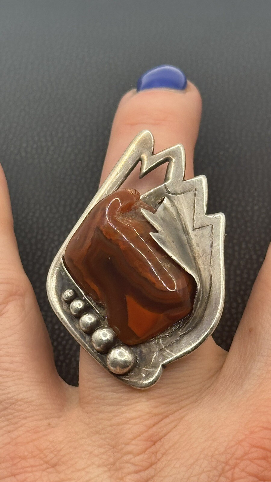Modernist Vintage Navajo Sterling Silver Ring Carneli… - Gem