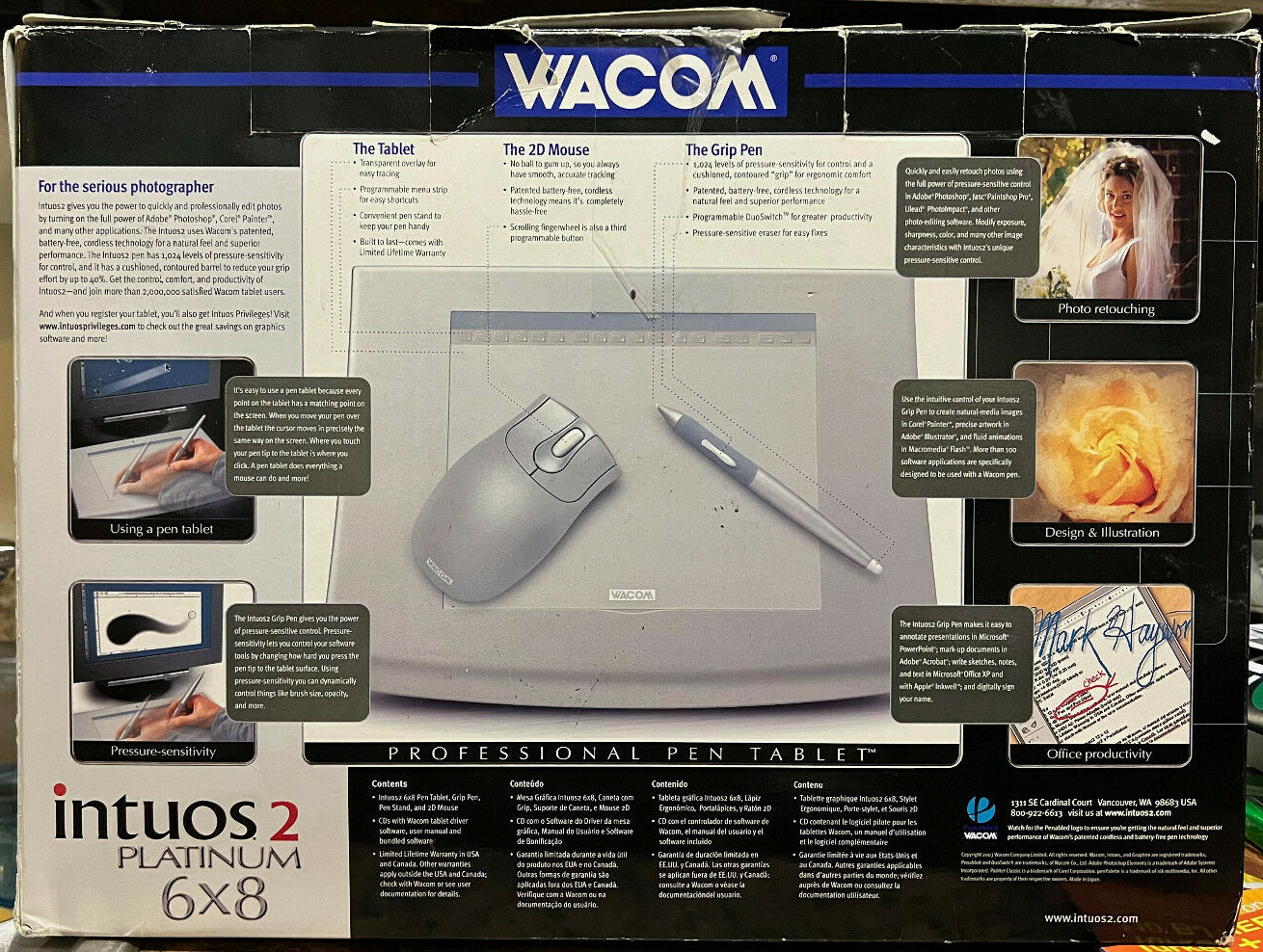 Wacom Intuos 2 Platinum XD-0608-U 6x8 Graphics Drawing Tablet w/Grip ...