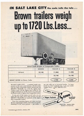 1952 Brown Aluminum Trailers Ad: Weight Savings vs. Steel Trailer Shown ...