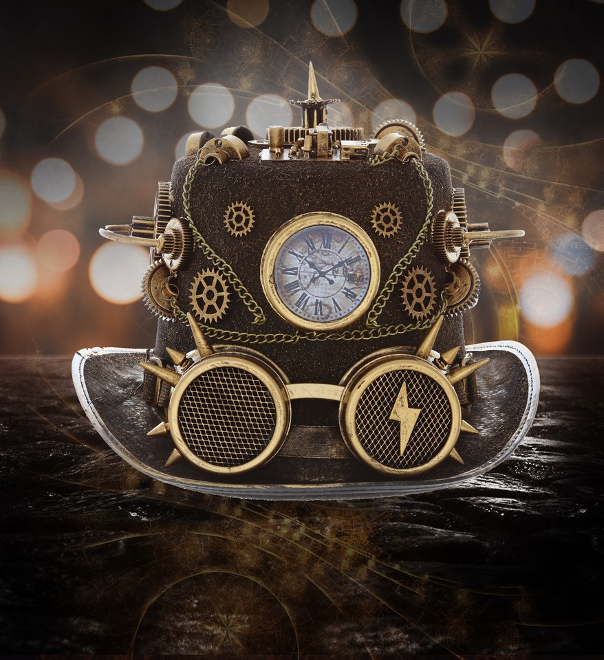 Attitude Studio Time Traveler Gold Steampunk Top Hat with Goggles ...