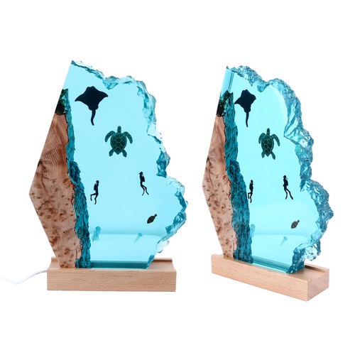 Creative Epoxy Resin LED Lights Wood Base Lamp for Nighttime ...