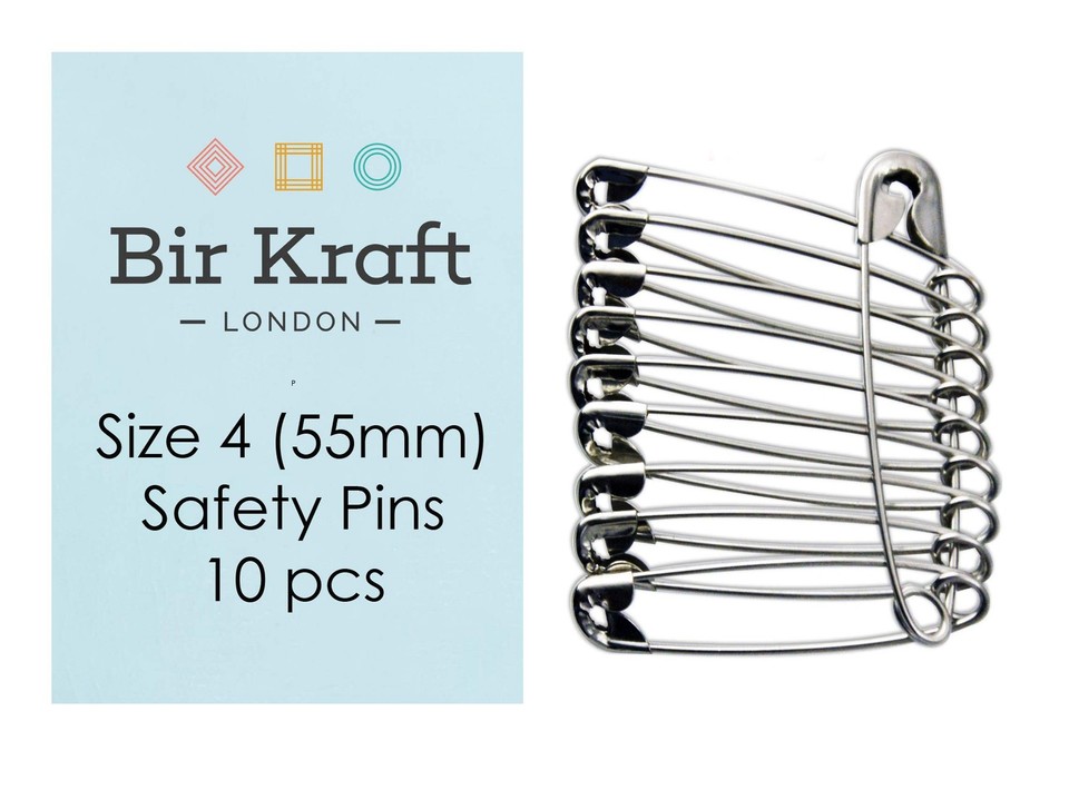 eRadius 10 x Extra Large Safety Pins Kraft Craft Pins Size 4 / 55mm ...