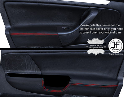 RED STICH 2X FRONT DOOR CARD TRIM LEATHER COVERS FITS VW GOLF MK5 04-09 ...