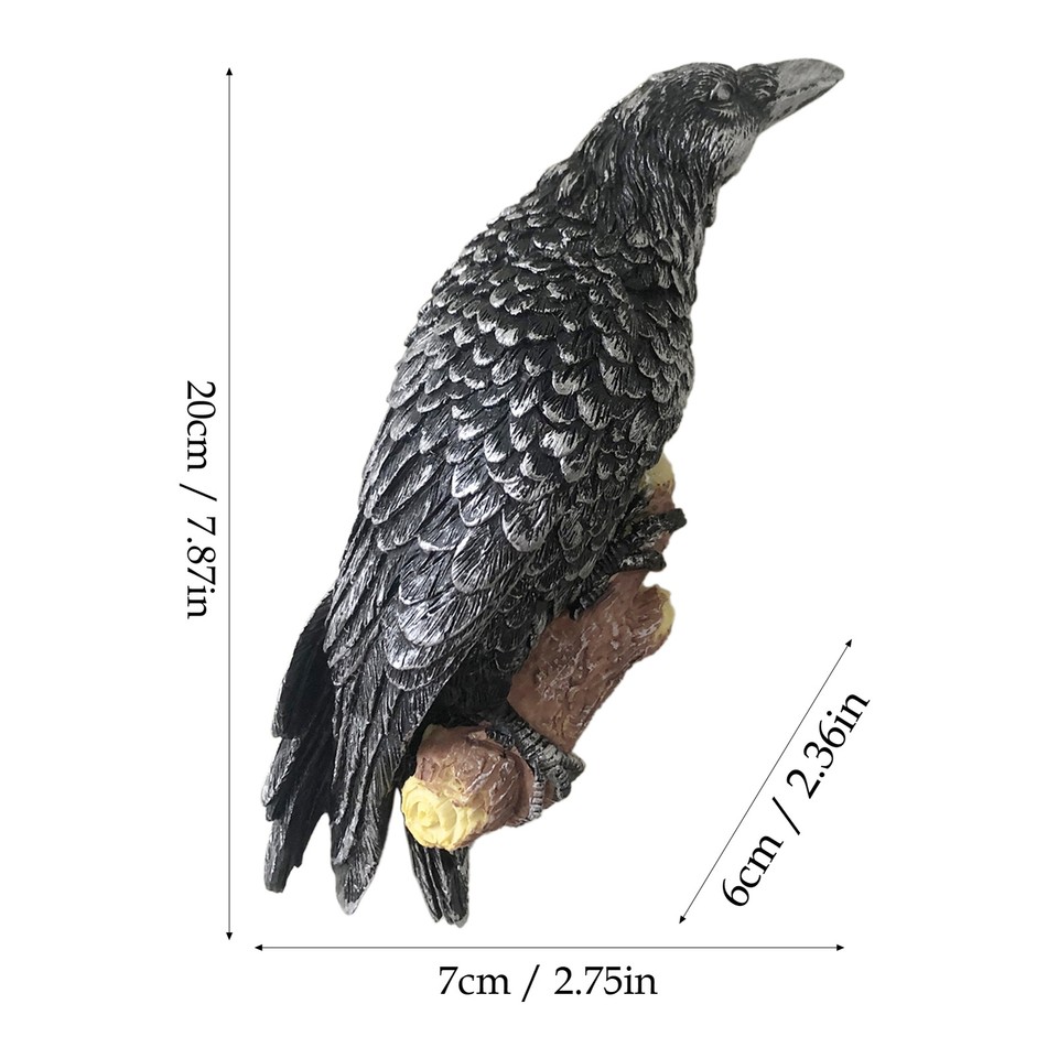 Black Standing Crows Perch Wall Sculpture Garden Ornaments Resin Raven ...