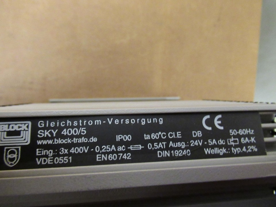 BLOCK GLEICHSTROM-VERSORGUNG TRANSFORMER VDE0551 EN60742 DIN19240 SKY ...