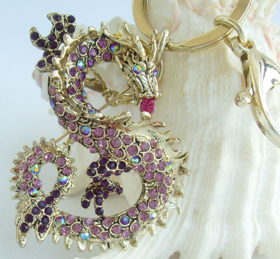 2.36" Unique Chinese Dragon Keychain Pendant Rhinestone Crystal KP02980 ...