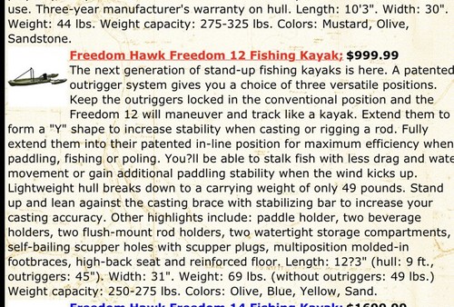 Freedom Hawk Kayak | eBay