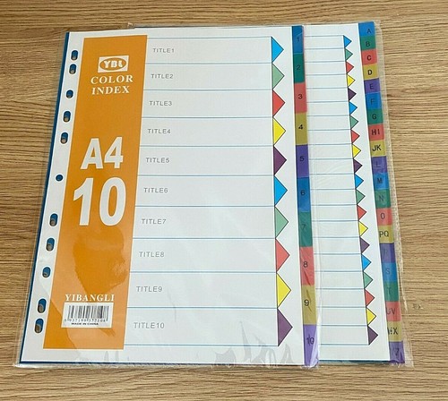 A4 Quality Plastic File Dividers Folder Index Sheets Multi Coloured - A ...