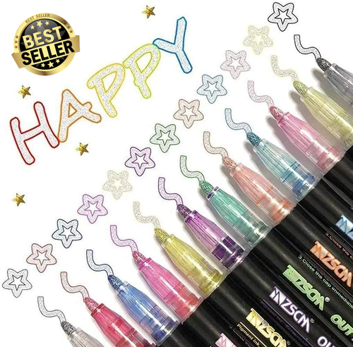 Dazzle Double Line Outline Markers 12 Colors, Magic Shimmer Pens for ...